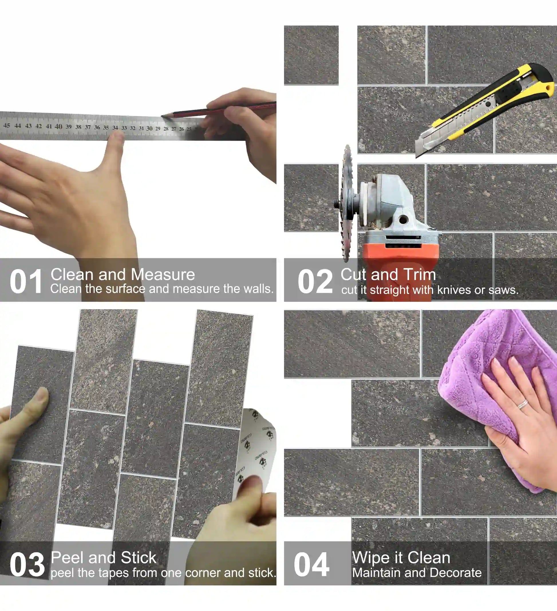 COLAMO BLACK Granulated Surface Peel and Stick Subway Tiles Backsplash ...