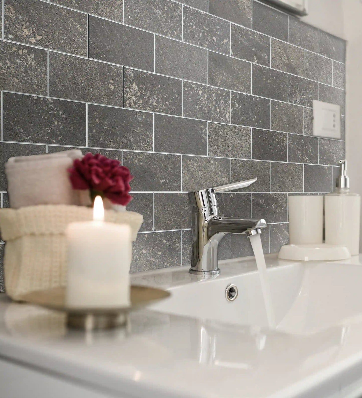 COLAMO BLACK Granulated Surface Peel and Stick Subway Tiles Backsplash ...