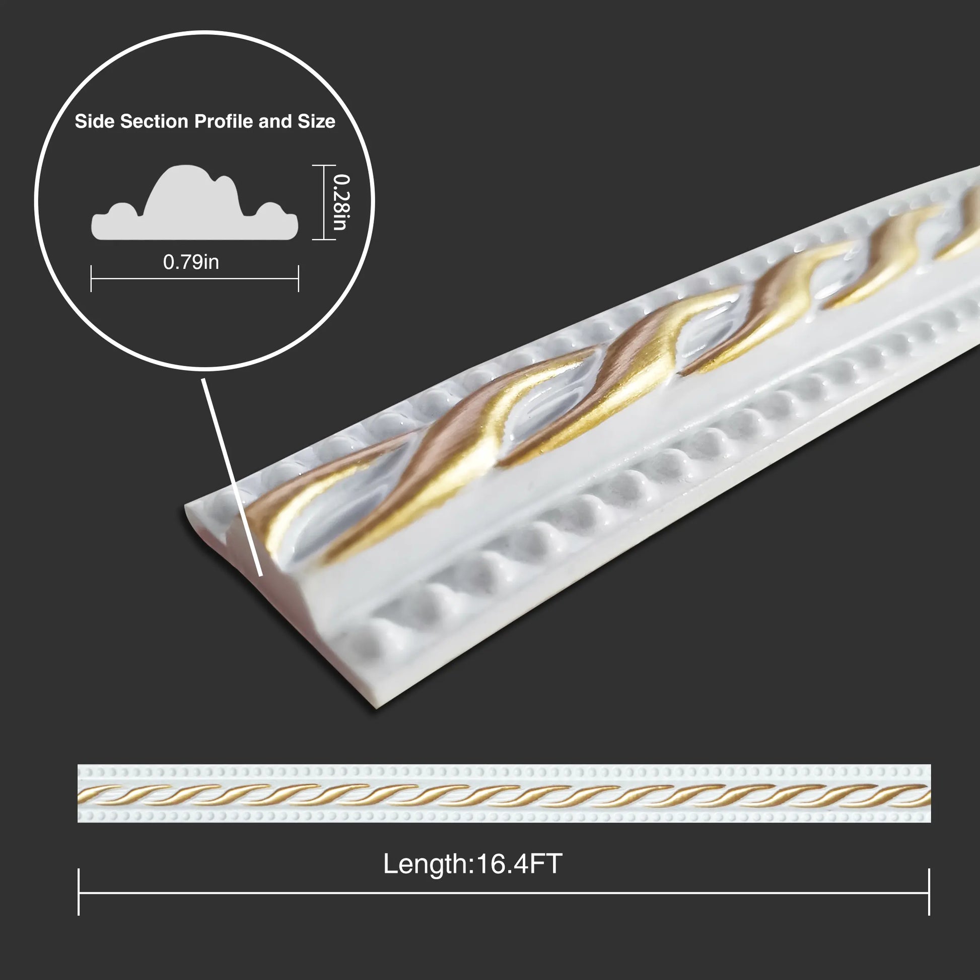 COLAMO Gilded White Molding Trim Adhesive Peel and Stick Baseboard Tri ...